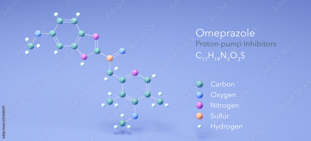 omeprazole molecule, molecular structures, proton-pump inhibitors, 3d ...