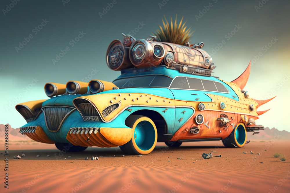 Colorful weird car design, cartoon illustration ai Stock Illustration ...
