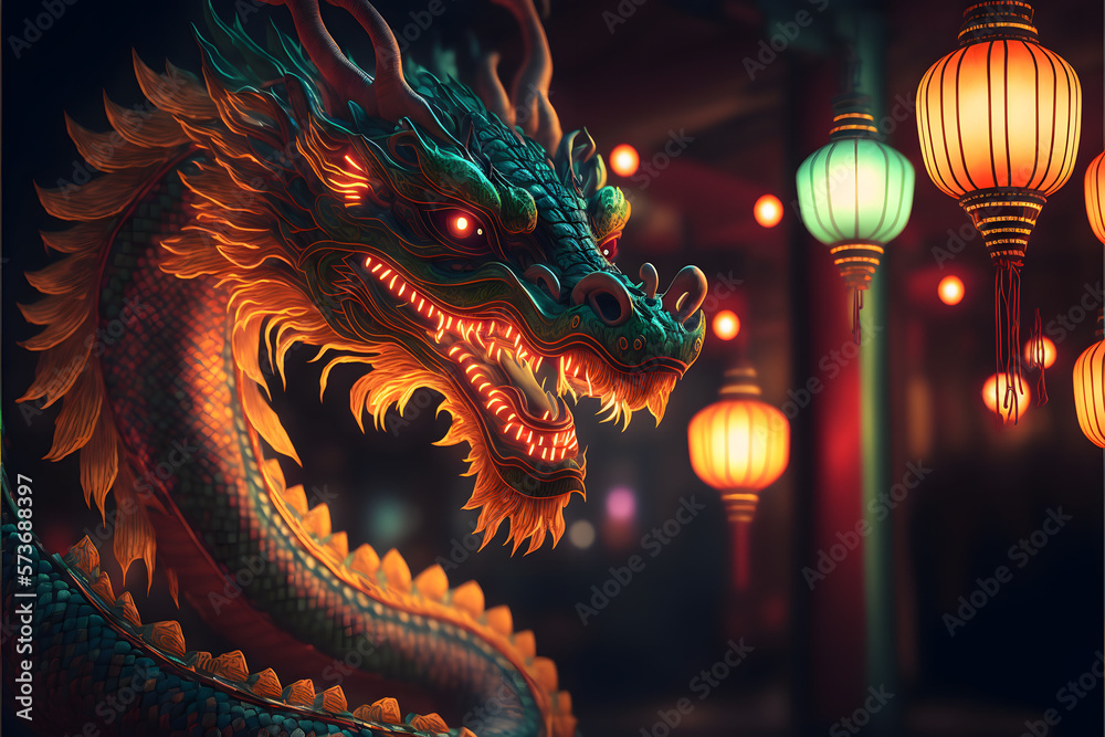 Chinese dragon on black background created with generative AI ...