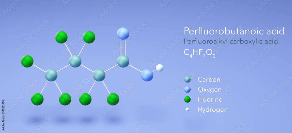 perfluorobutanoic acid molecule, molecular structures, perfluoroalkyl ...