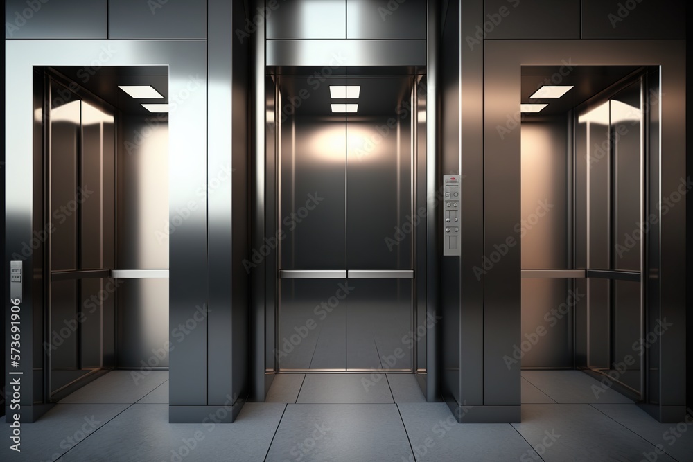 Iron elevator realistic composition with opened doors modern style. Ai ...