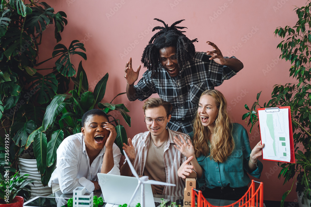 International group of students working on modern urban architecture ...