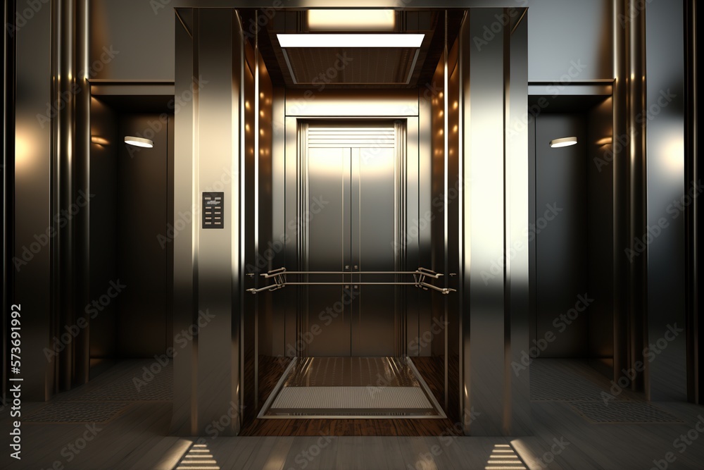 Iron elevator realistic composition with opened doors modern style. Ai ...