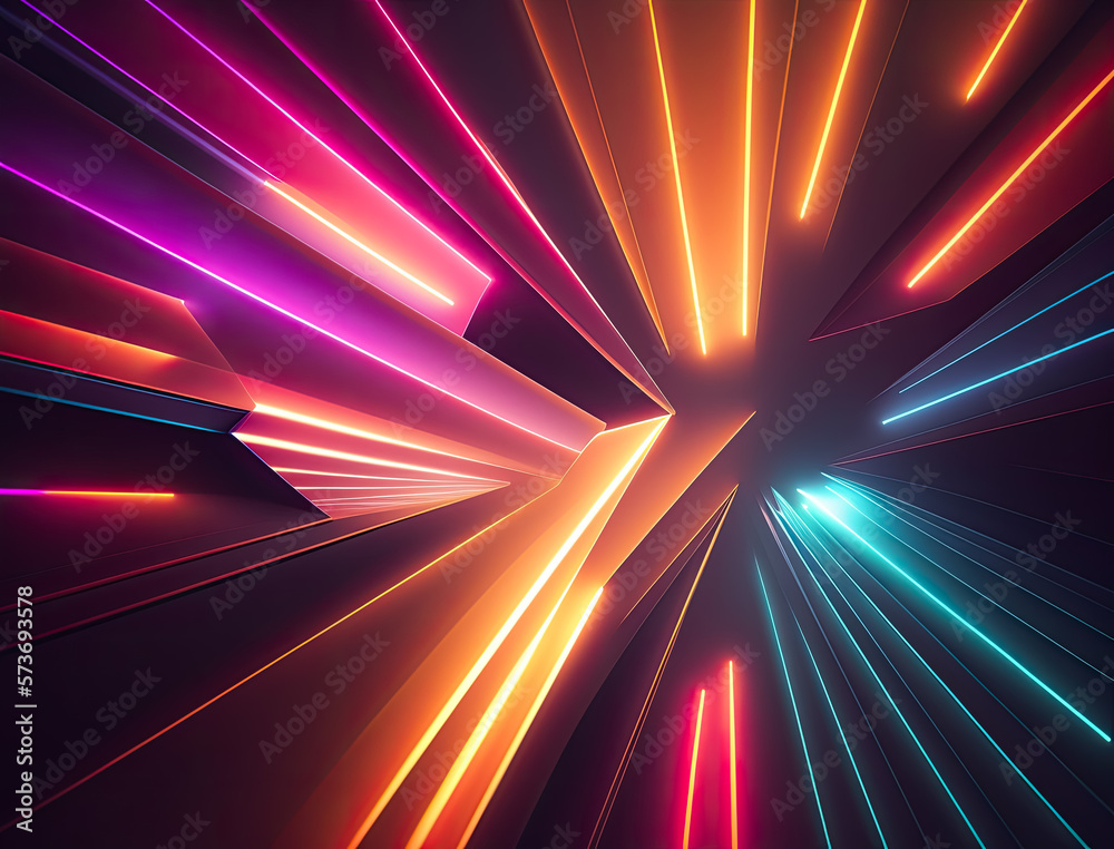 Dynamic glowing line rays fiber optics concept. Geometric neon teal ...