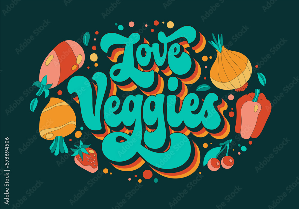 Vektorová grafika „Design with vibrant lettering in a 70s script style ...