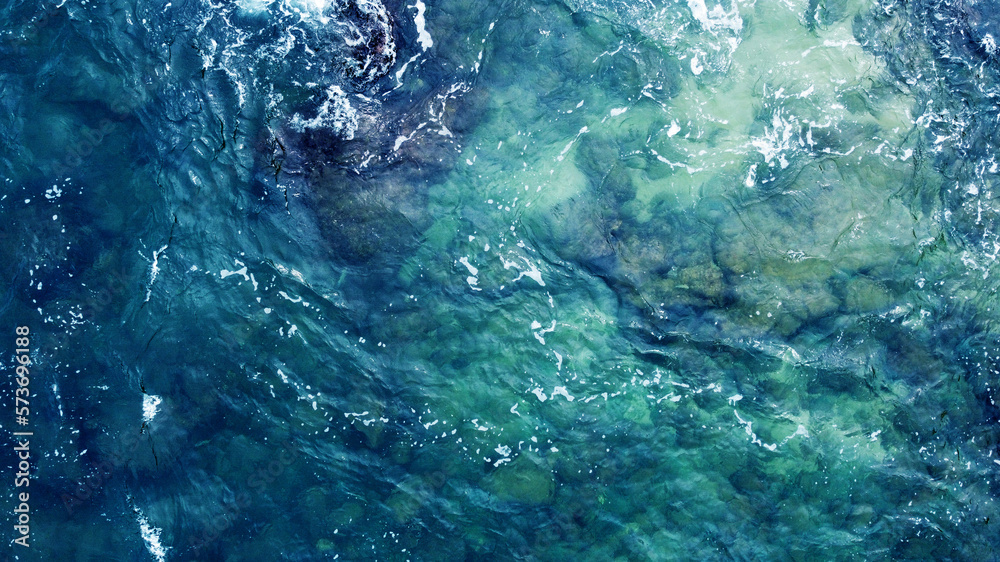 Blue water texture. Top view of the ocean surface with waves Stock ...