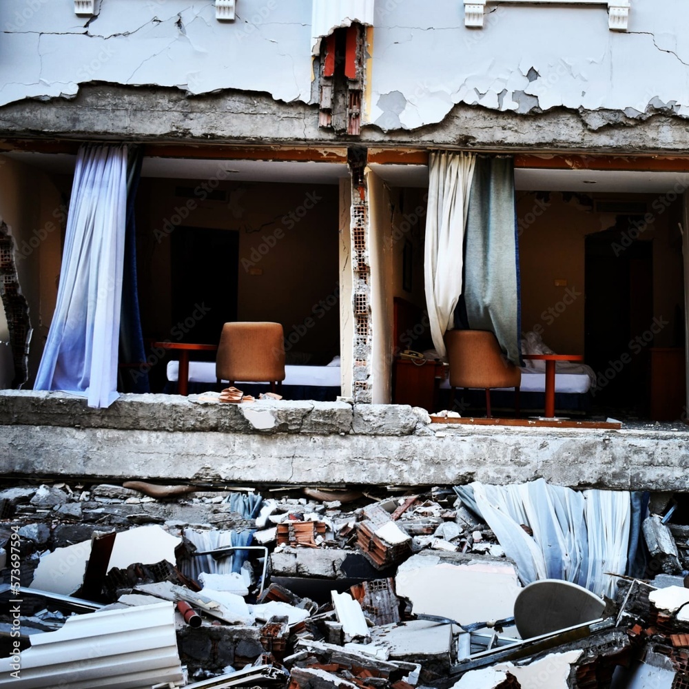 Destroyed buildings after the earthquake in Turkey. Earthquake scenes ...