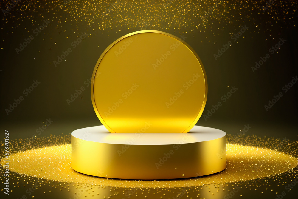 Empty gold stage or podium scene for product presentation with lighting ...