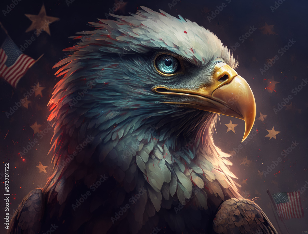 Bald eagle with the USA flag painted on flag of USA Democracy and ...