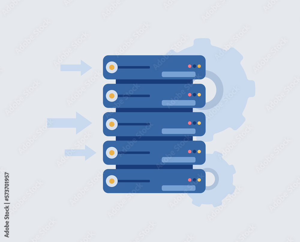 Virtual cloud server or cloud computing platform. Flat cartoon style ...