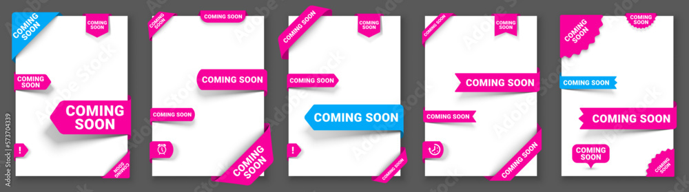 Vetor de Coming soon banners, label tags, signs and stickers with ...