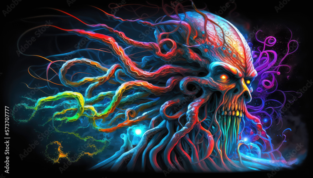 A haunting and psychedelic depiction of Cthulhu and the Colors Out of ...
