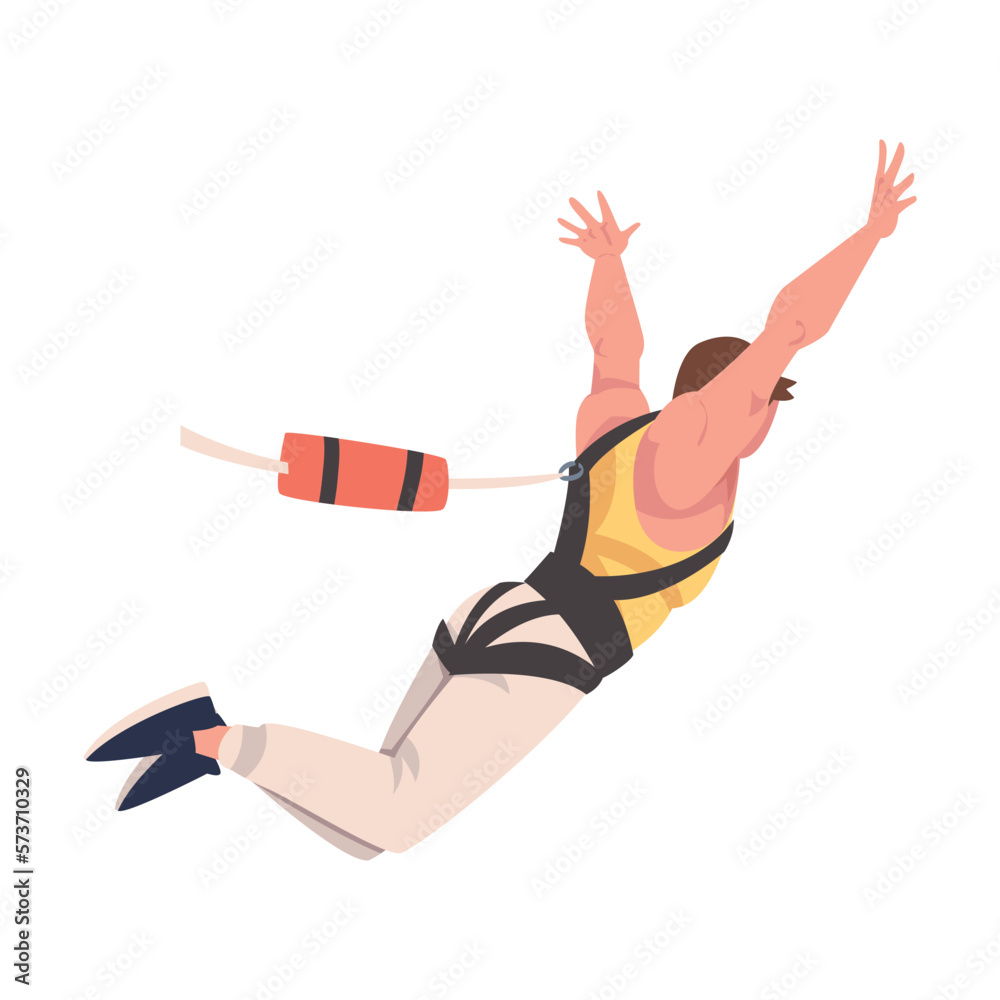 Bungee Jumping with Man Character Free Falling Down from Great Height ...