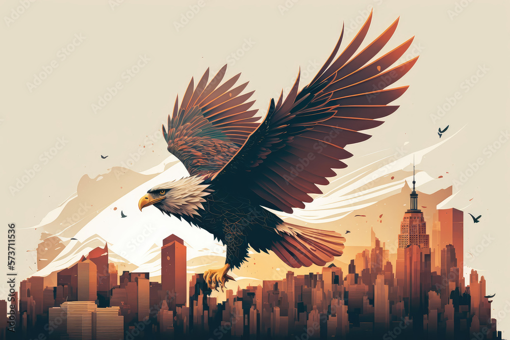Eagle Soaring Above a City Skyline, Symbolizing Leadership, Vision, and Success, generative ai ...