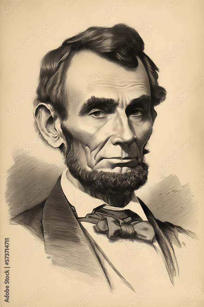 Abraham Lincoln vintage black and white portrait sketch drawing ...