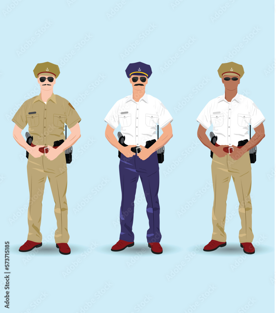 indian police and Indian Traffic police officer front view vector ...