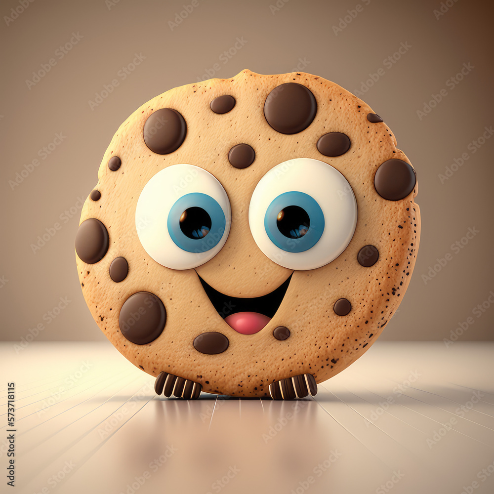 3d pretty cartoon cookie character. Sweet cookie with chocolate crumbs ...