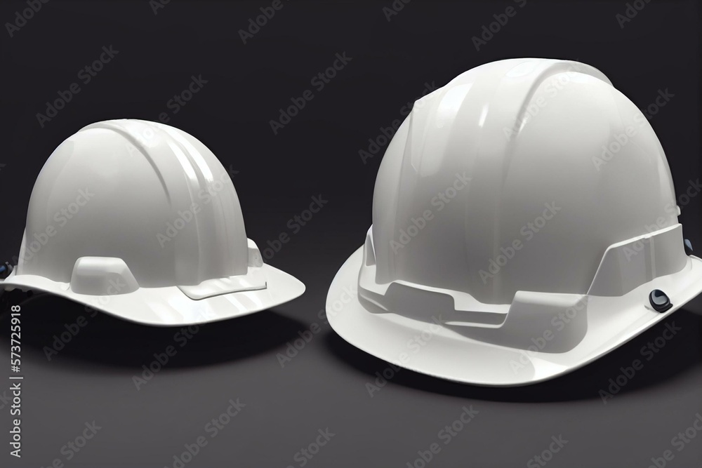 A white safety helmet of hardhat PPE which is placed on the industrial ...