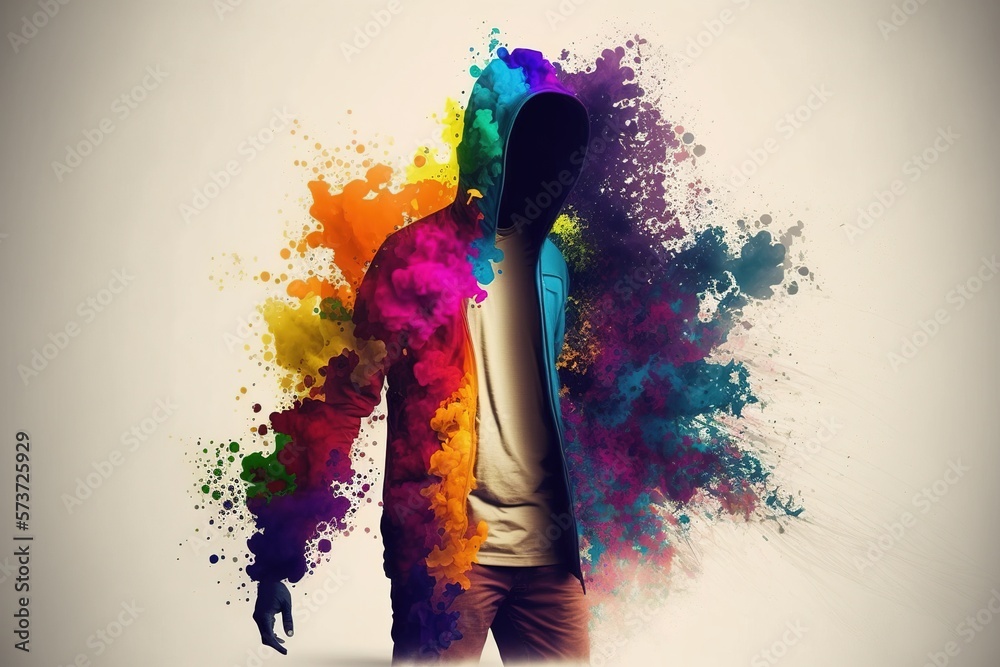 Watercolor illustration of a young man in a sweatshirt and invisible ...