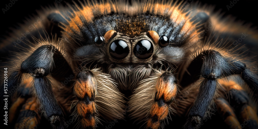 Extreme close up of a spider. Tarantula macro image of the head and ...