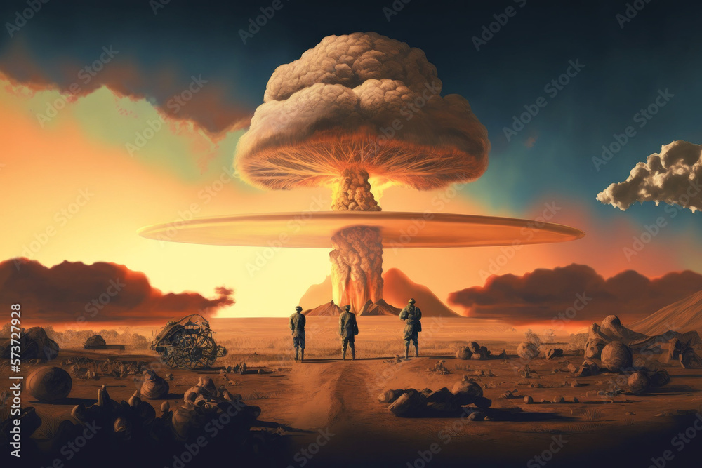 Photorealistic ai artwork of an atomic or nuclear bomb explosion test ...