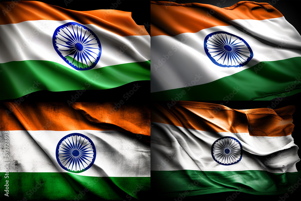 collage of Indian flag in the wind Stock Illustration | Adobe Stock