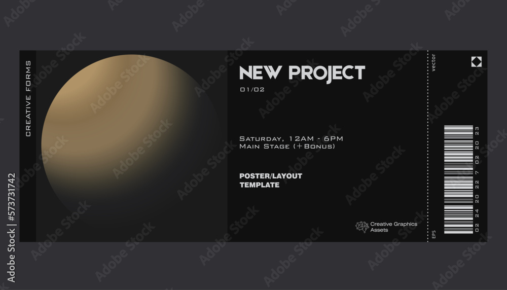 Gradient aesthetic art modern ticket design. Template layout with ...