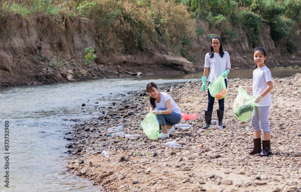 Environment and pollution caring management concept, group of Asian ...