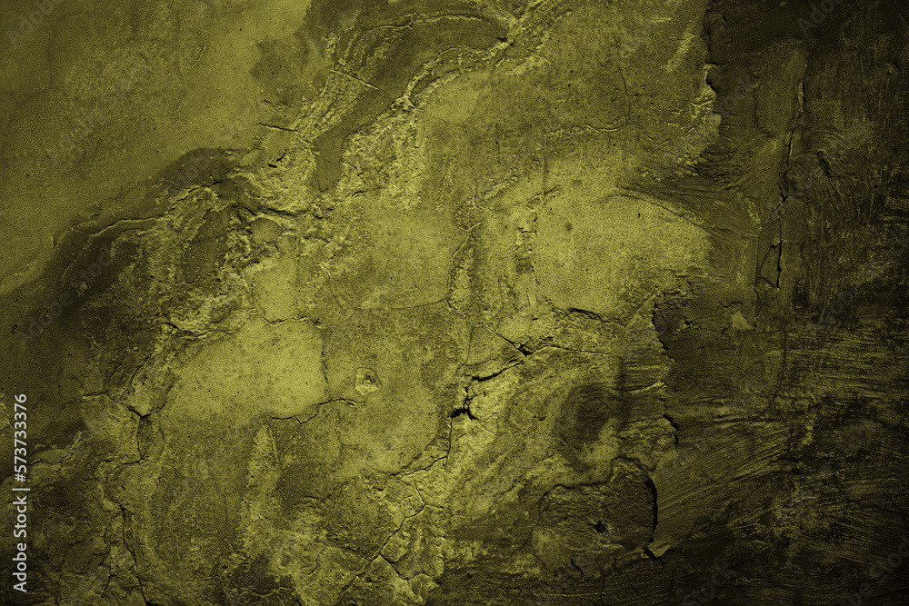 Yellow brown green rough surface. Toned old concrete wall. Close-up ...