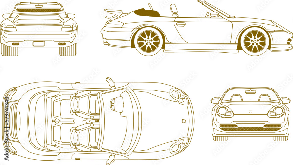 Vector sketch of luxury gold car silhouette illustration Stock Vector ...