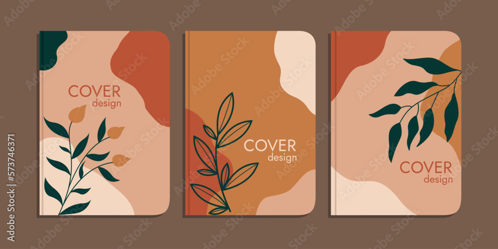 set of book cover designs with hand drawn floral decorations. abstract ...
