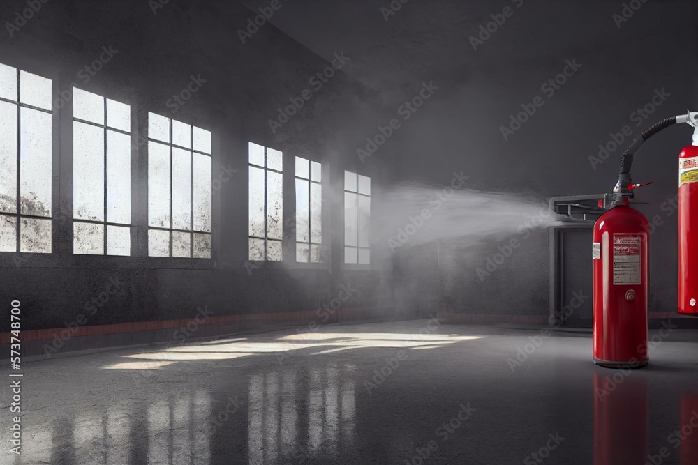 Fire extinguisher system on the wall background, powerful emergency ...