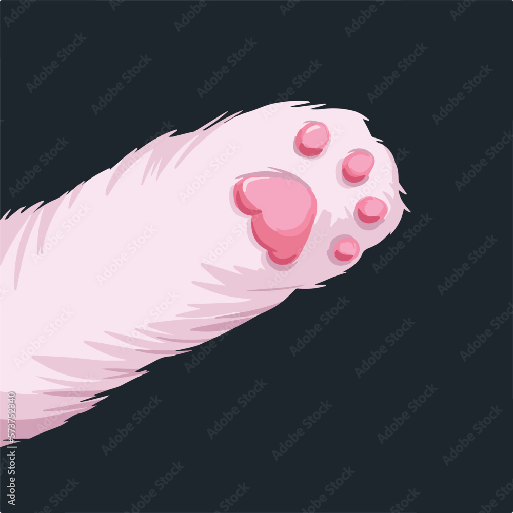 Cat pink paw hand with white fur vector illustration isolated on square ...
