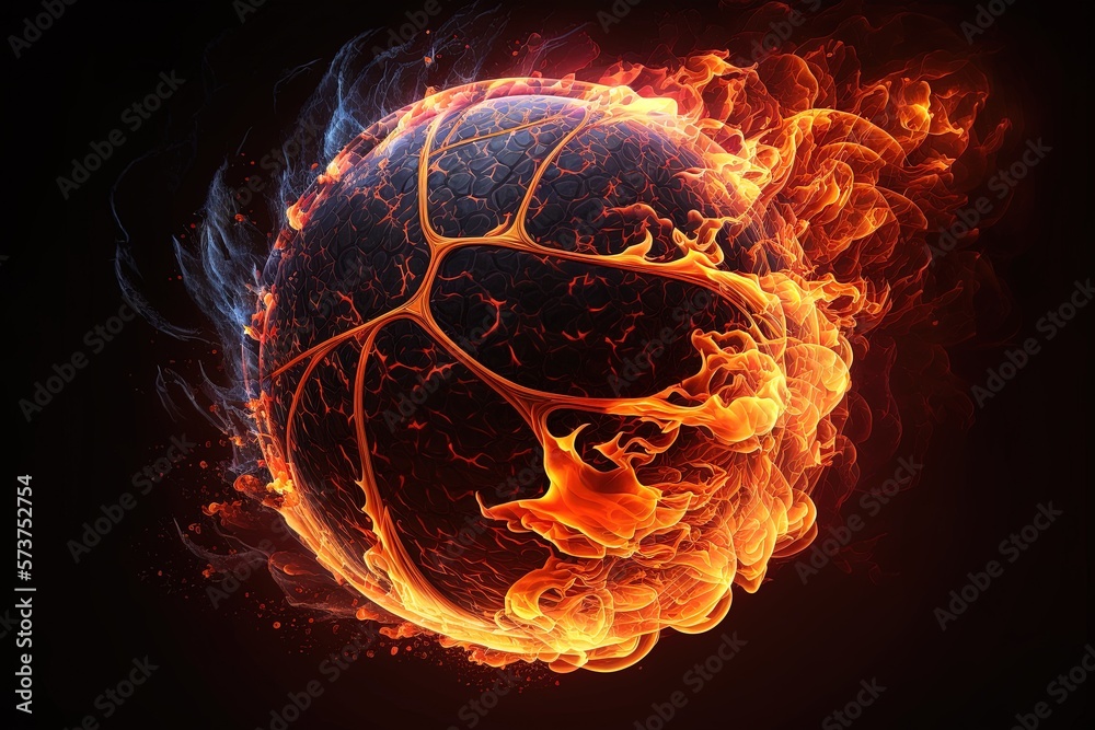 Generative AI of a Glowing Ball Burning on Fire in Orange Flames ...
