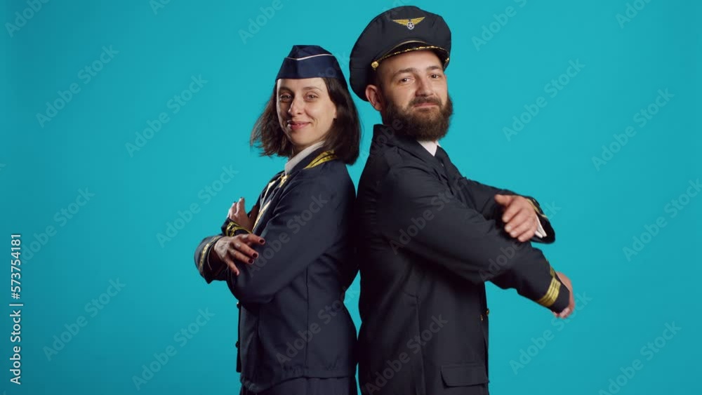 Aircrew members posing with confidence on camera, wearing flying ...