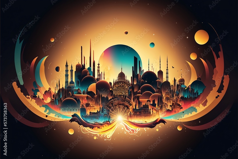 AI generated 3D render of an abstract surreal Islamic art and ...