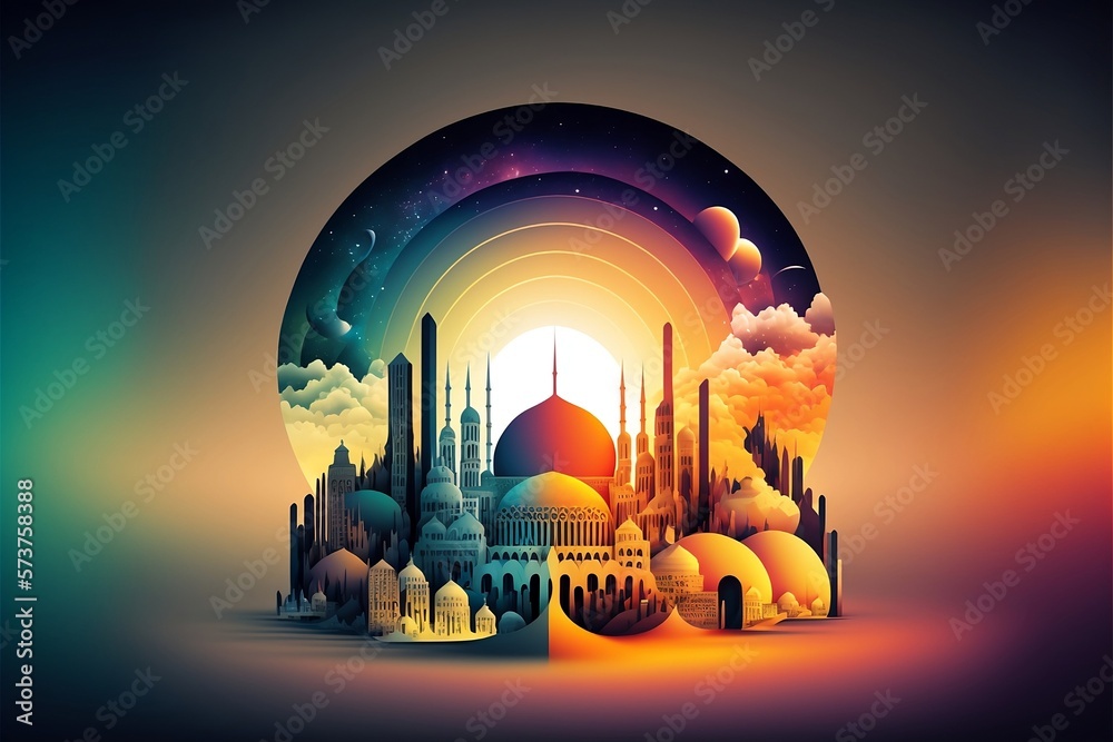 AI generated 3D render of an abstract surreal Islamic art and ...