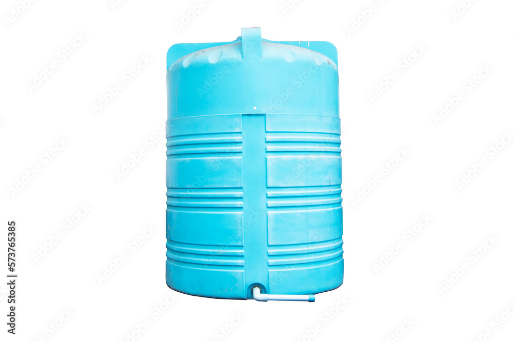 Blue plastic water tank blue storage system isolated on cutout PNG. At ...