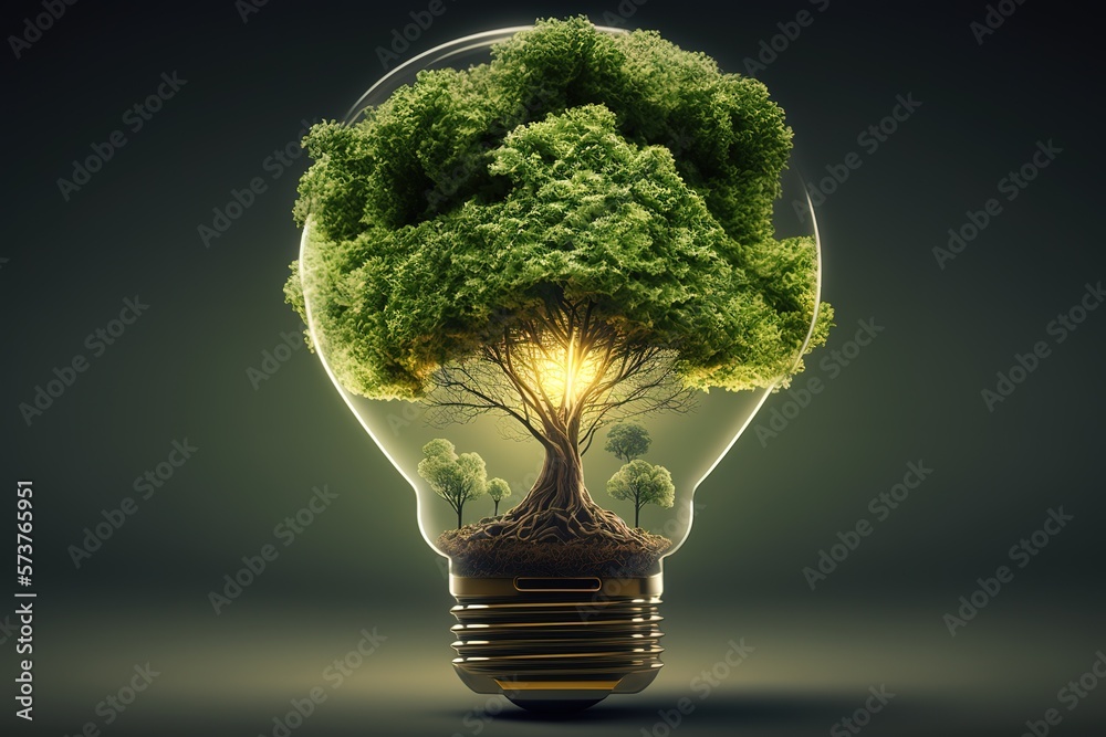 Green Alternative energy in the form of a Green tree concept inside a ...