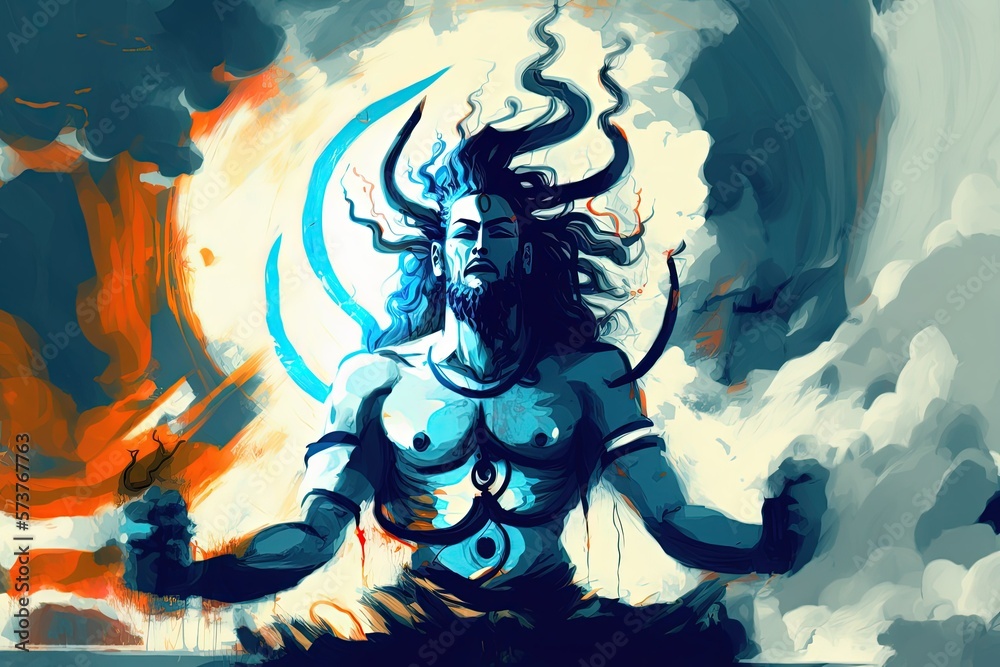 The God Mahadev on a cloudy day, a Shiv mural Clouds and sun rays in ...