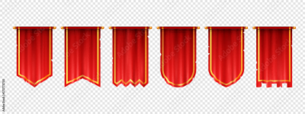 Blank vertical medieval flag mockup game design. Isolated 3d red ...