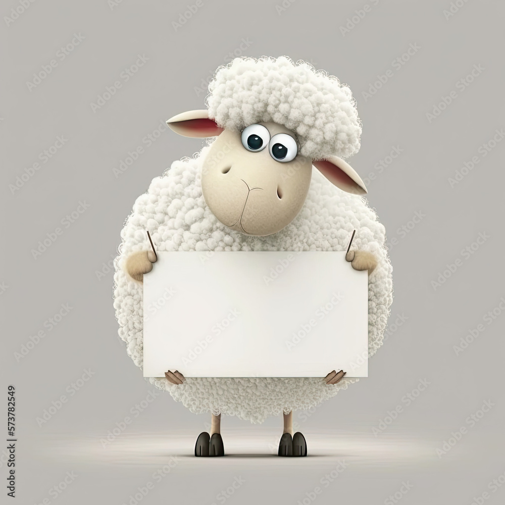 Cute Cartoon Sheep Holding a Blank Sign, generative AI Stock Photo ...