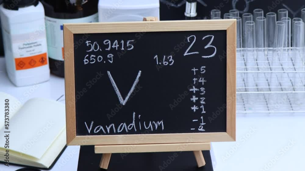 Vanadium and symbol structural formula chemical on the blackboard ...