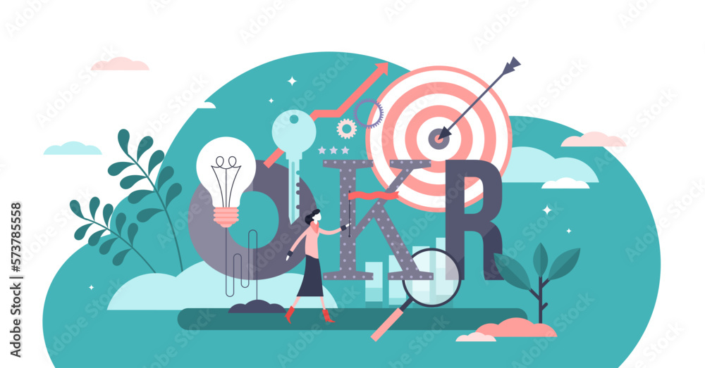 OKR illustration, transparent background. Flat tiny Objectives key ...