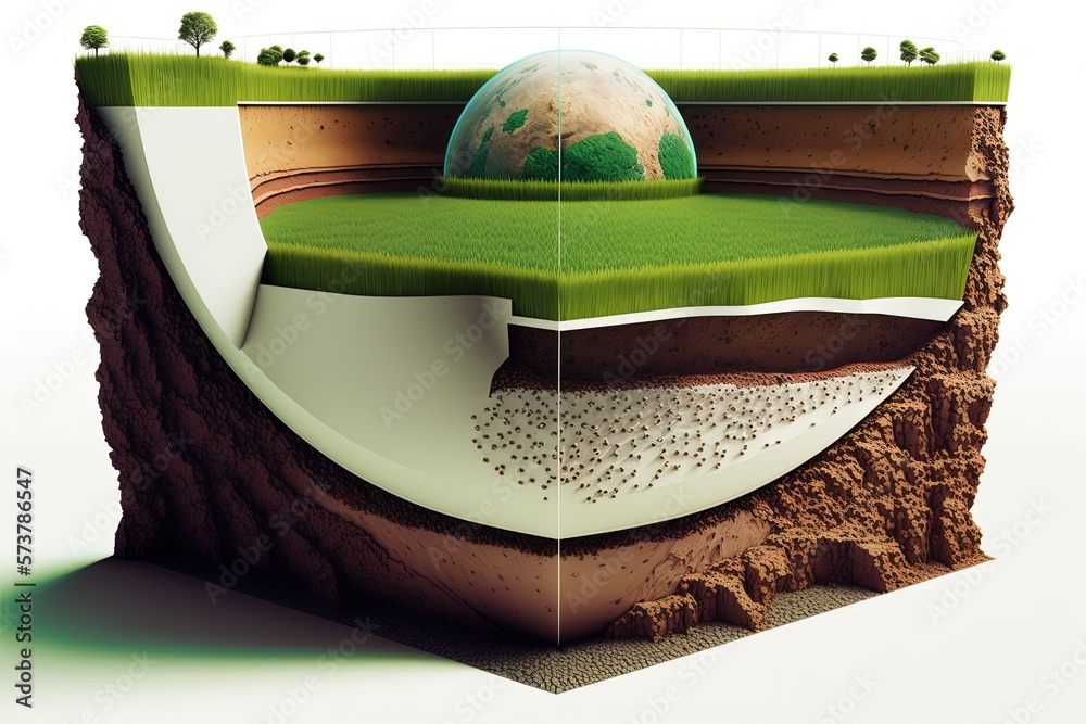 Cross section of a football stadium showing the underlying earth dirt ...