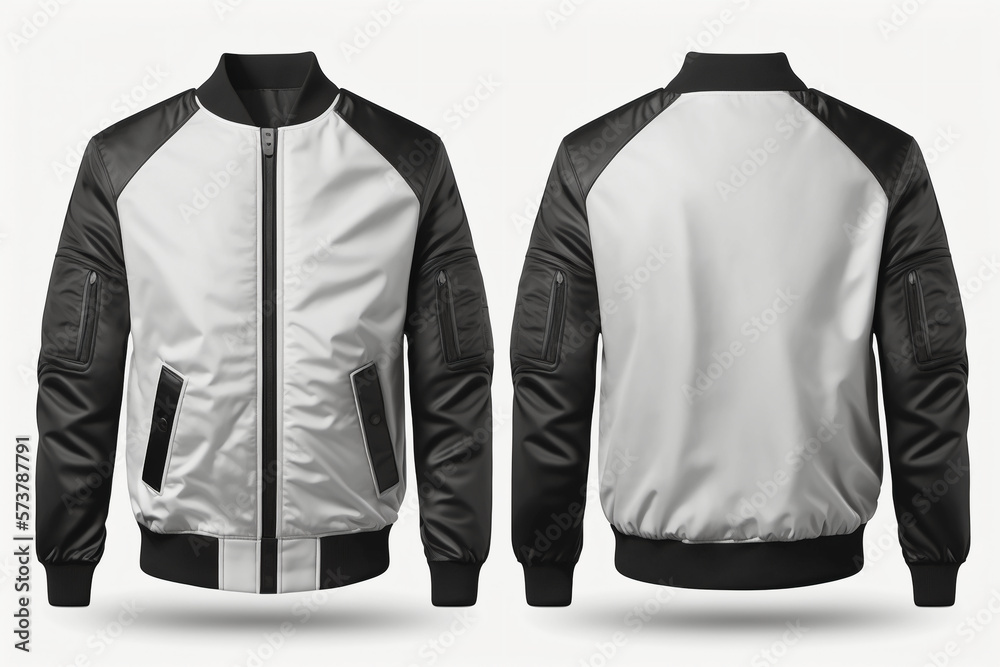 Blank Black and white varsity bomber jacket isolated Generative AI ...