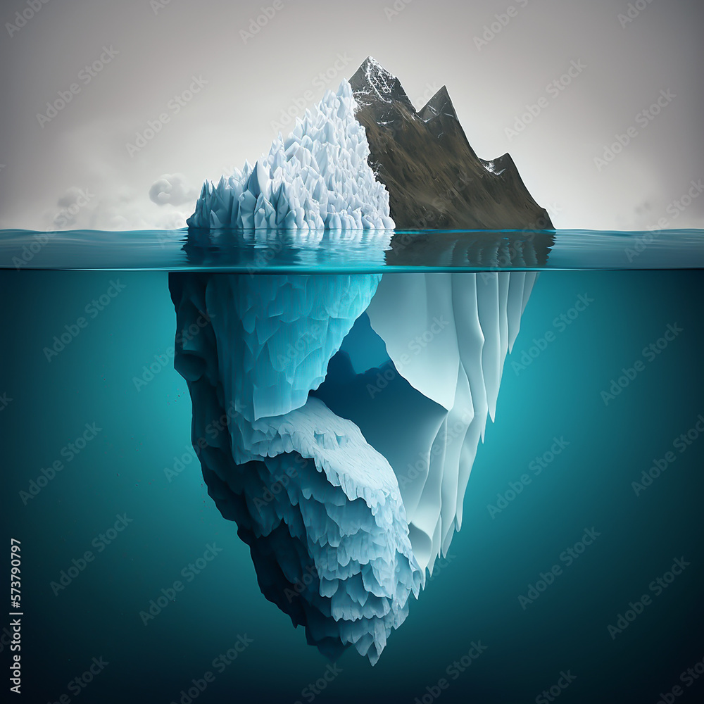 ภาพประกอบสต็อก Natural view of iceberg partly above water and partly ...