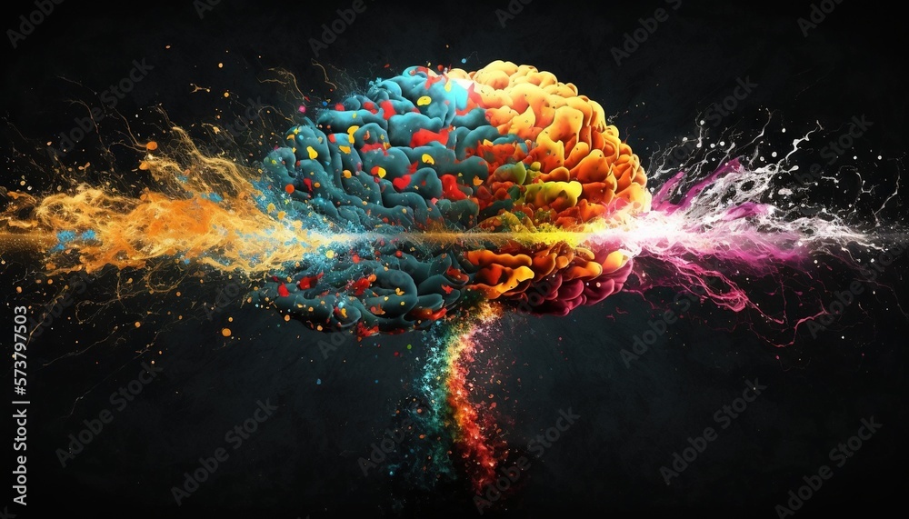 a colorful brain is shown with a black background and a white light ...