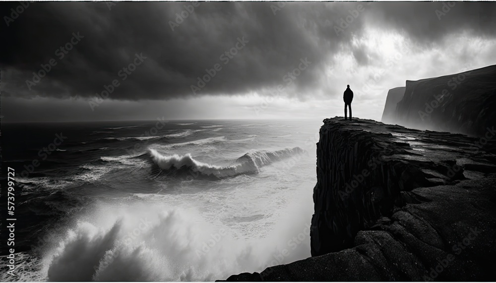 A dramatic black and white photo of a solitary figure standing at the ...
