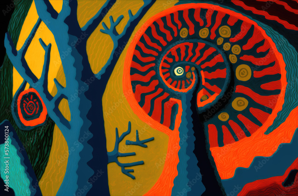 Artistic hypnotic exotic lollipop swirl trees and forest woodland plant ...